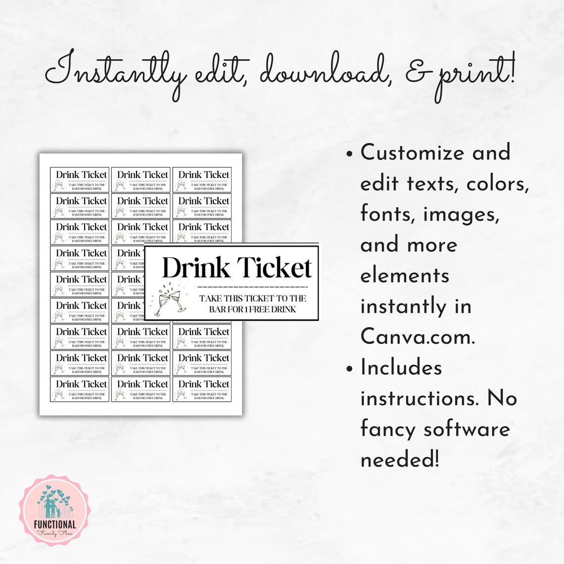 Printable Party Drink Tickets | Editable Drink Voucher Template ...