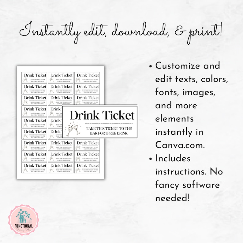 Printable Party Drink Tickets | Editable Drink Voucher Template ...