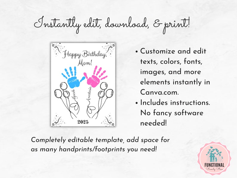 Printable Happy Birthday Handprint Art Custom Birthday Gift - Etsy