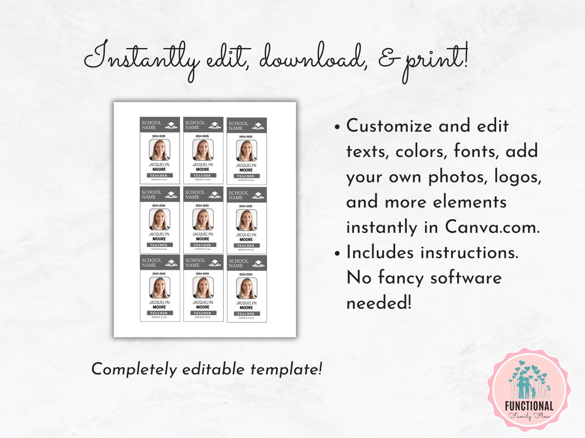 ID Badges Template Bulk Custom ID Card Editable ID Badges - Etsy