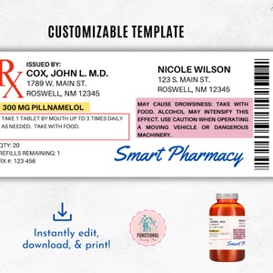 Prescription Label Template Editable Horizontal RX Bottle Label ...