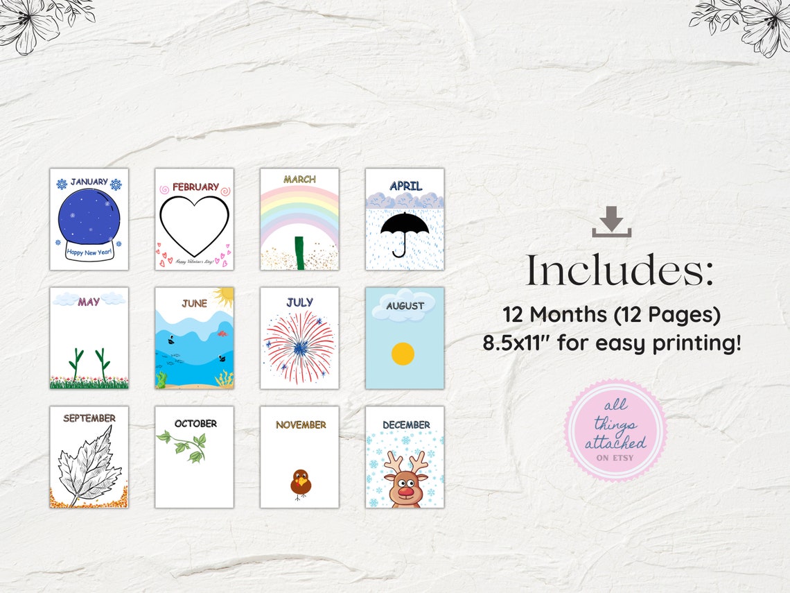 12 Month Memory Book Keepsake Craft | Yearly Handprint Art | Preschool ...
