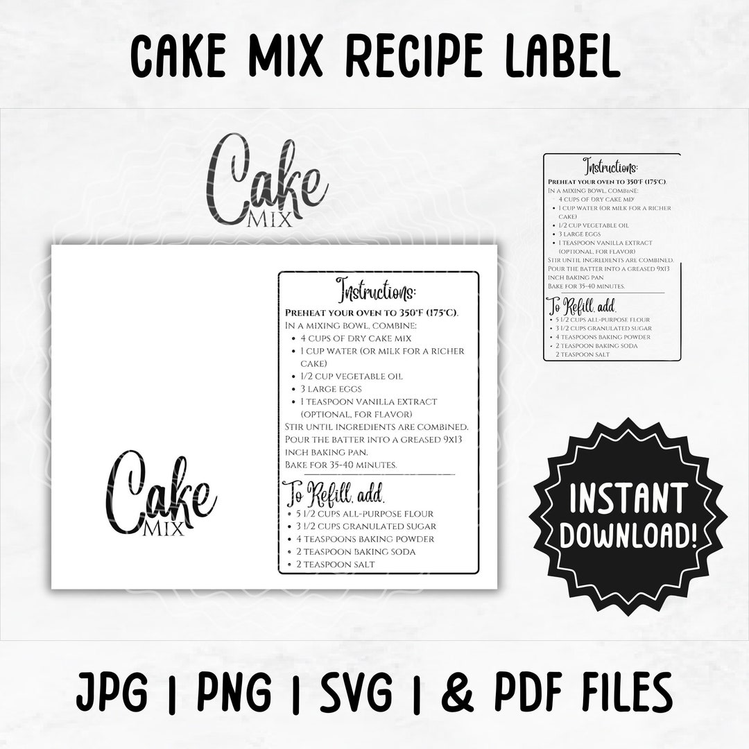 Printable Cake Mix Labels | Homemade Cake Mix Label | Printable Dry ...