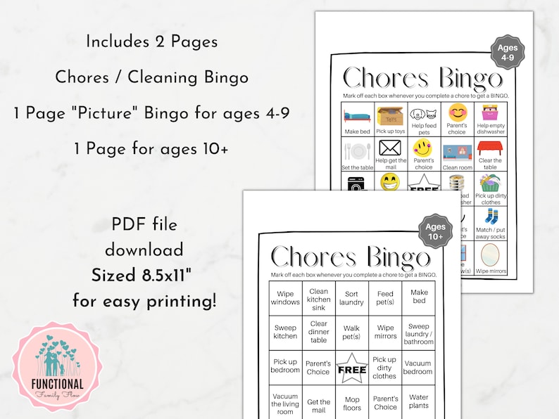 Chores Bingo Game Chores Chart Bingo Fun Printable Kids - Etsy