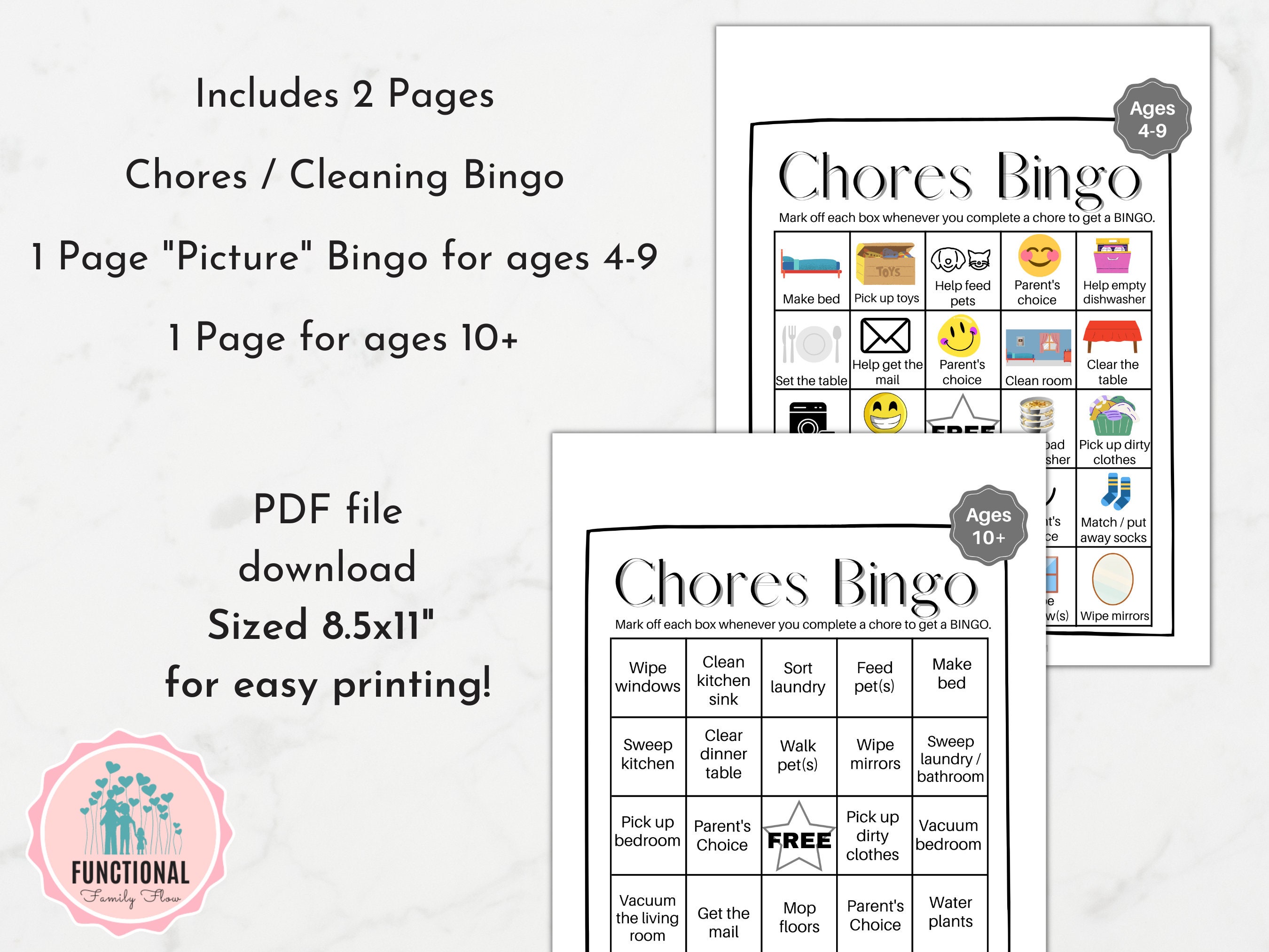 Chores Bingo Game Chores Chart Bingo Fun Printable Kids - Etsy