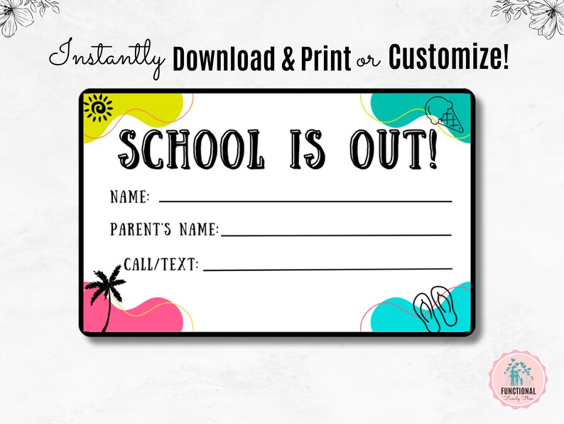 Editable Summer Contact Card End of School Cards for Kids - Etsy
