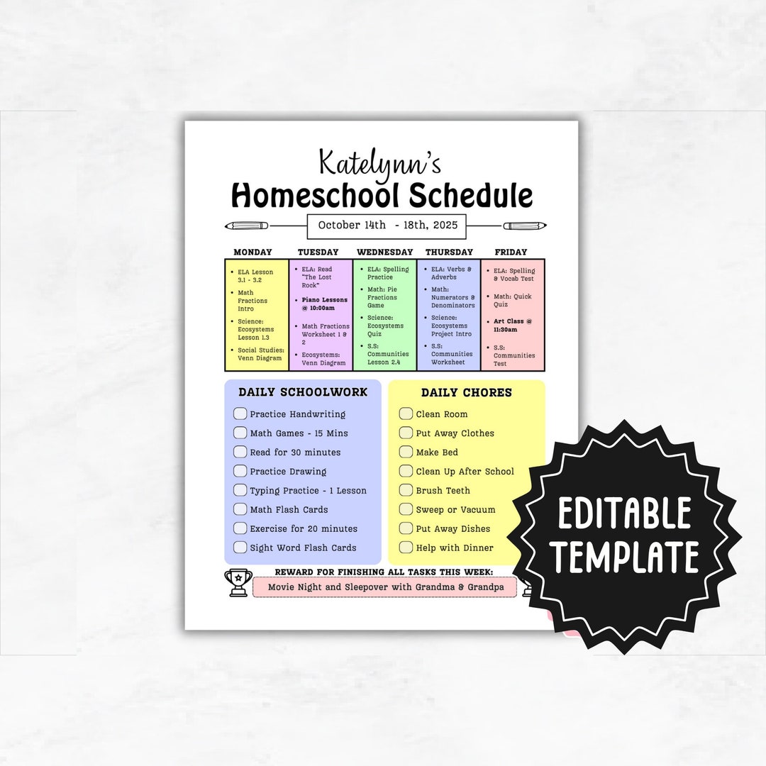 Homeschool Schedule Template | Editable Home School Planner | Printable ...