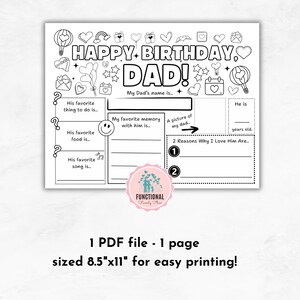 Happy Birthday Dad Coloring Page: Activity Placemat Card (PDF) - Etsy