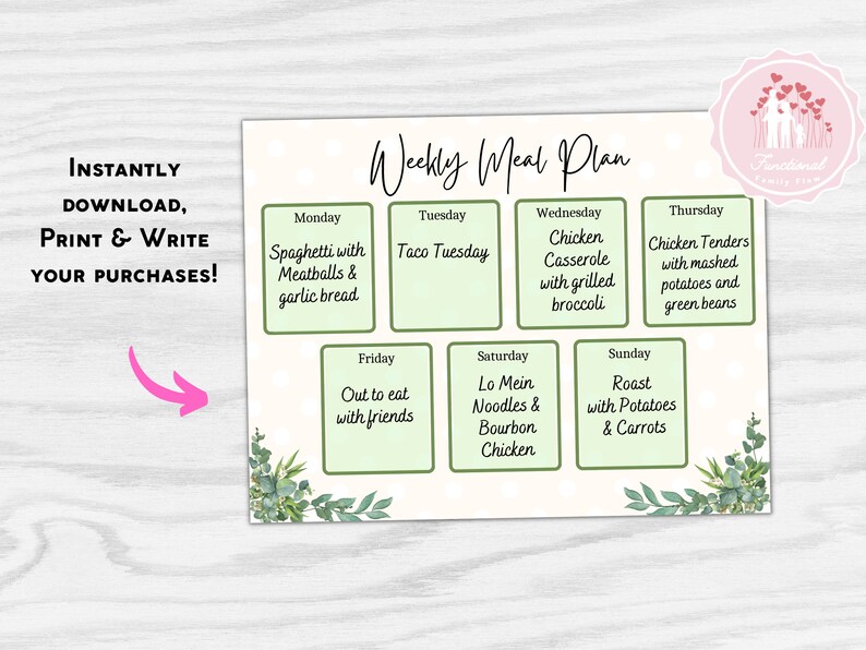 Weekly Meal Planner Page Printable 7 Day Menu Meal Plan - Etsy