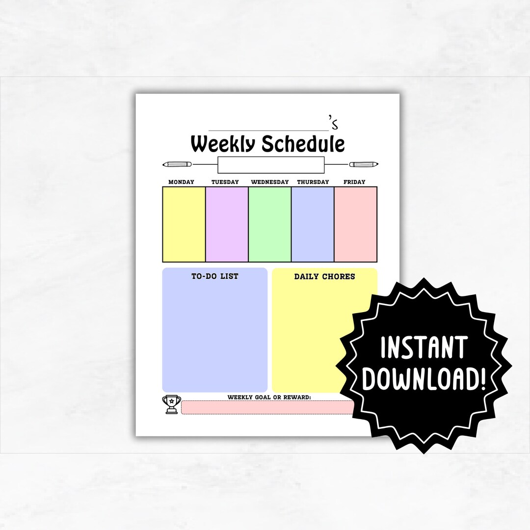 Kids Weekly Planner | Printable Weekly Schedule | Kids Weekly Plan ...