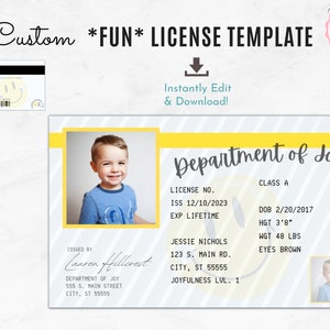 Custom Fun Kid's License | Editable License Template | Front and Back ...