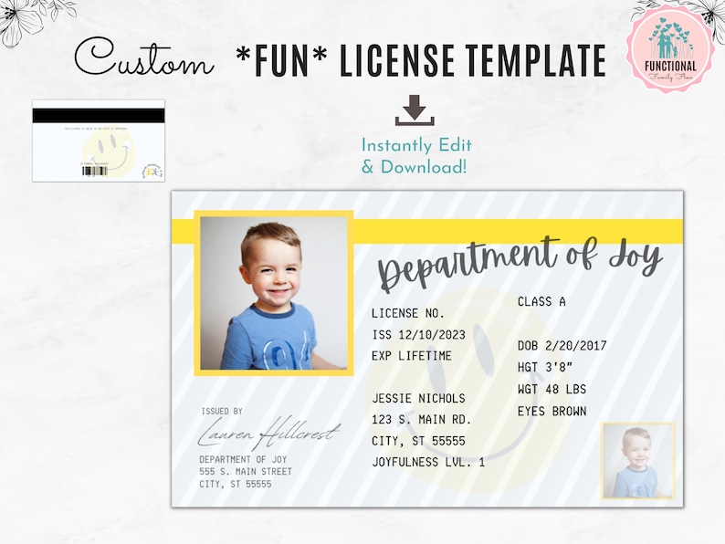 Custom Fun Kid's License Editable License Template - Etsy