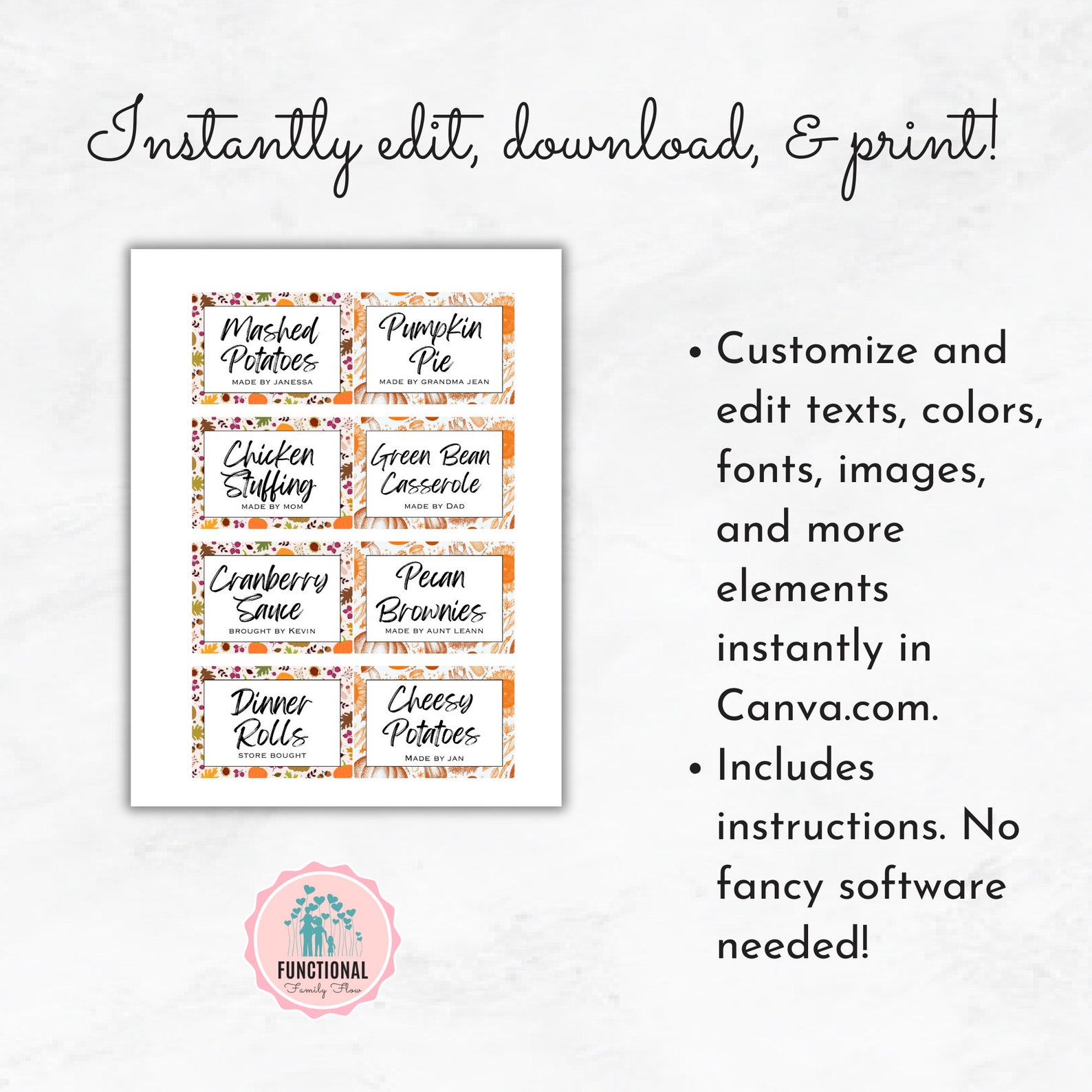Printable Thanksgiving Labels Editable Thanksgiving Dinner - Etsy