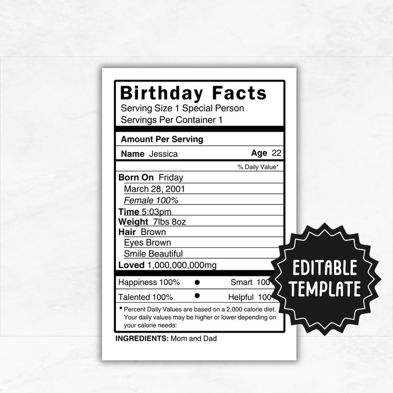 Chip Bag Nutrition Facts - Etsy