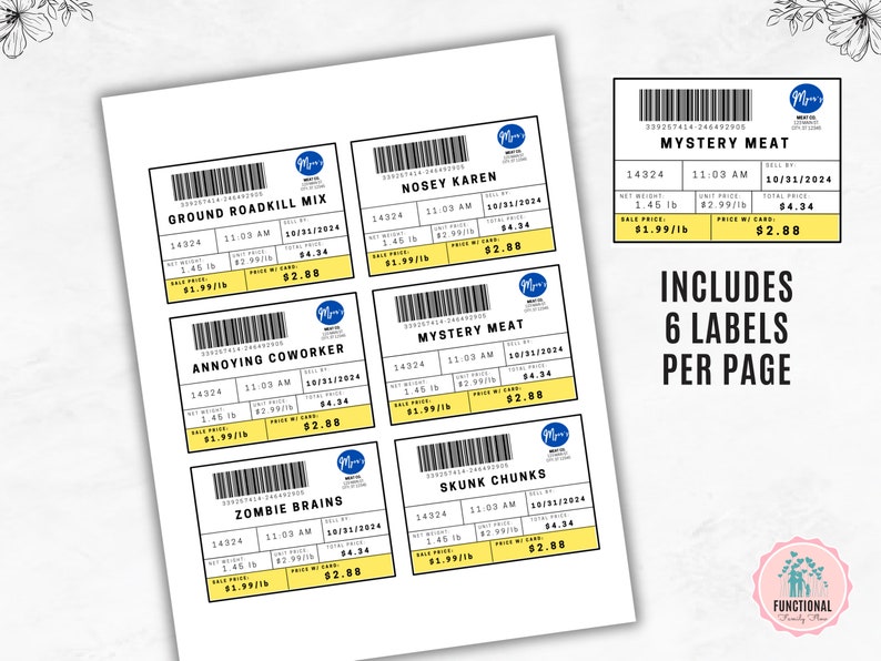 Fake Meat Label Template | Editable Road Kill Butcher Labels | Funny ...