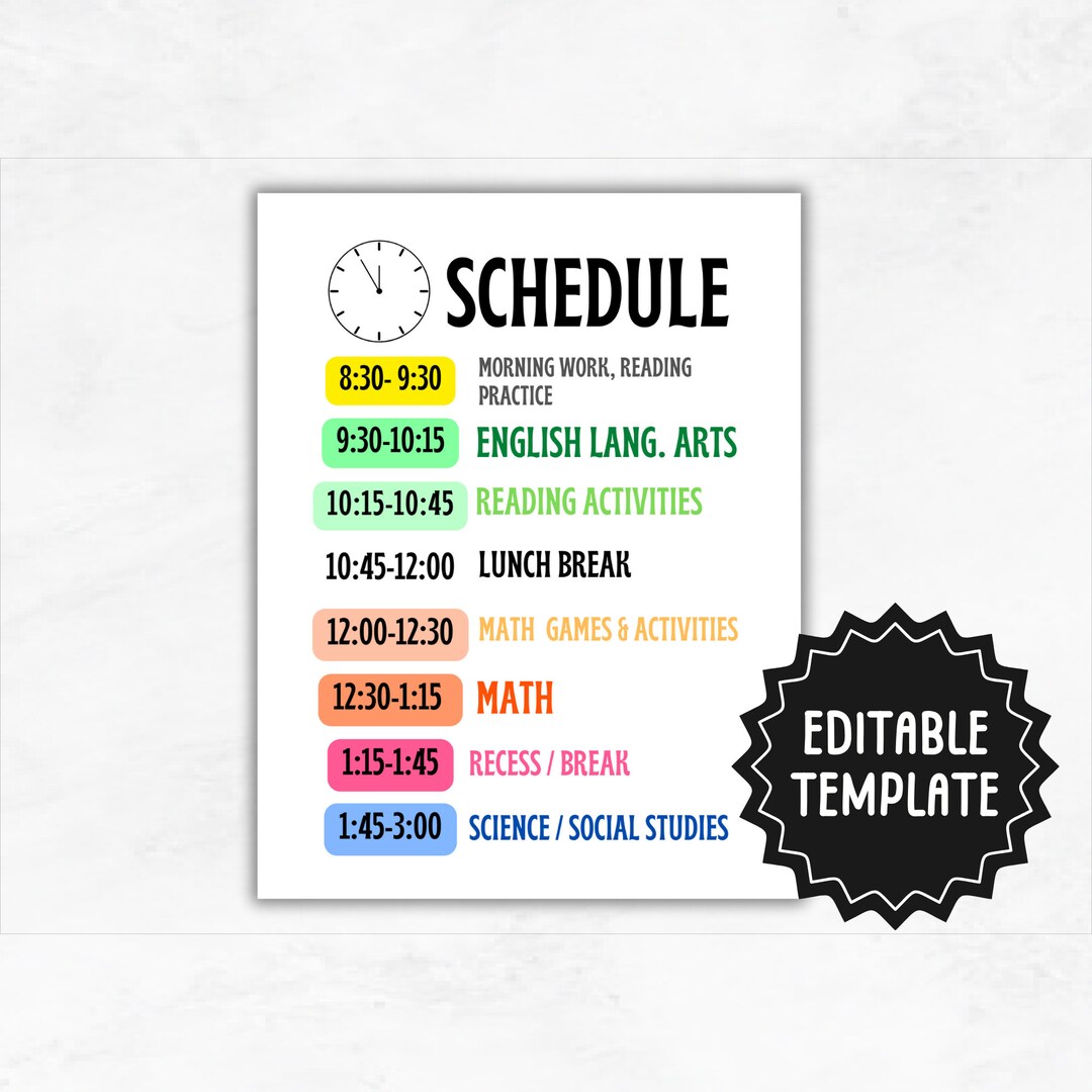 Kids Daily Schedule Template | Editable Homeschool Daily Routine ...