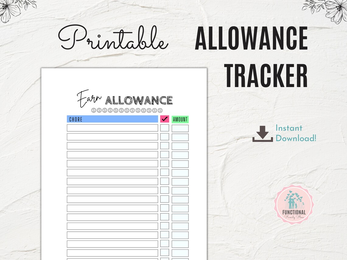 Allowance Tracker Printable Chores Tracker Allowance - Etsy