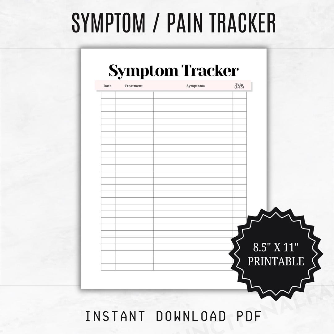 Symptom Tracker | Printable Symptom Log | Symptom Journal | Treatment ...