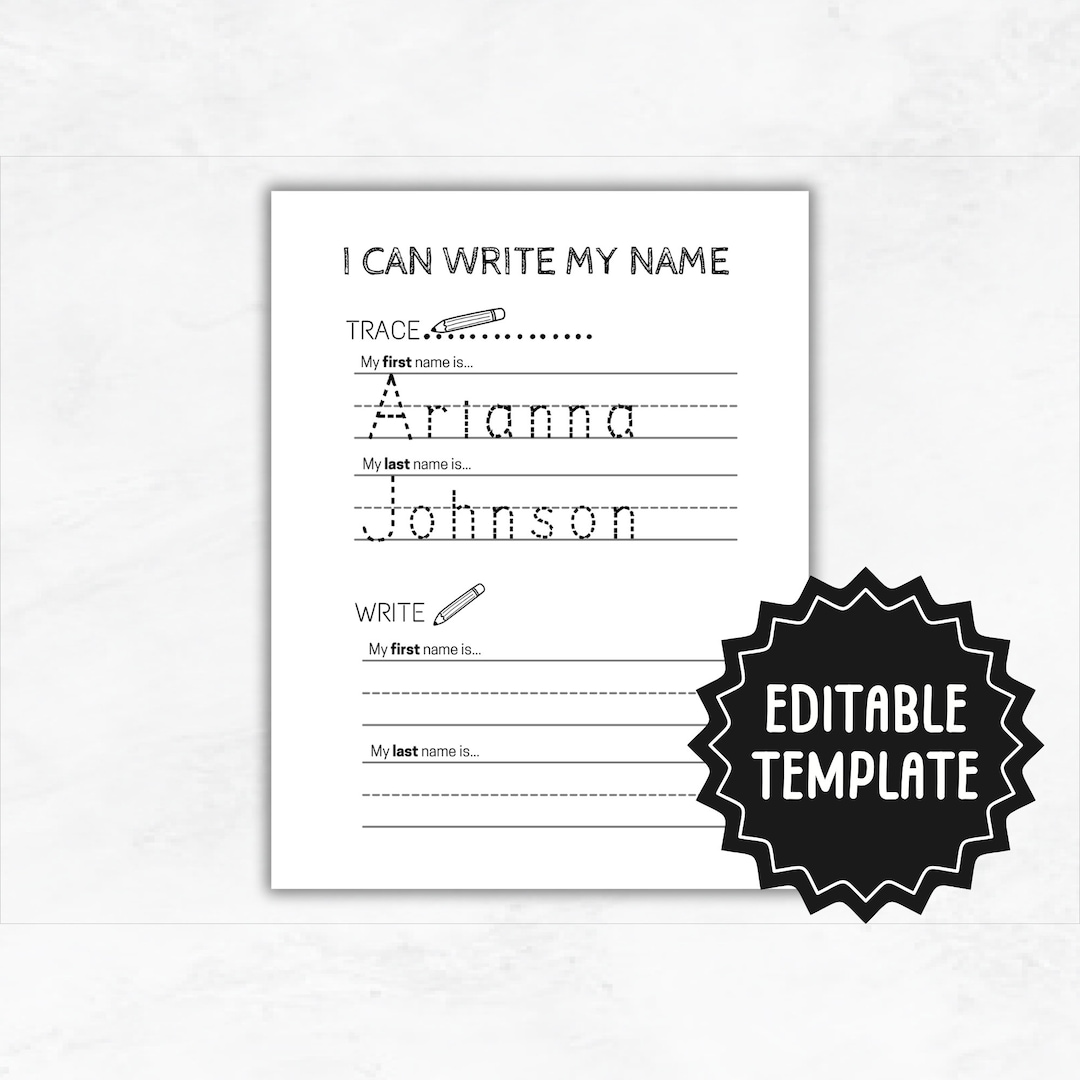 Name Tracing Sheet Template | Editable Handwriting Practice Page | Name ...