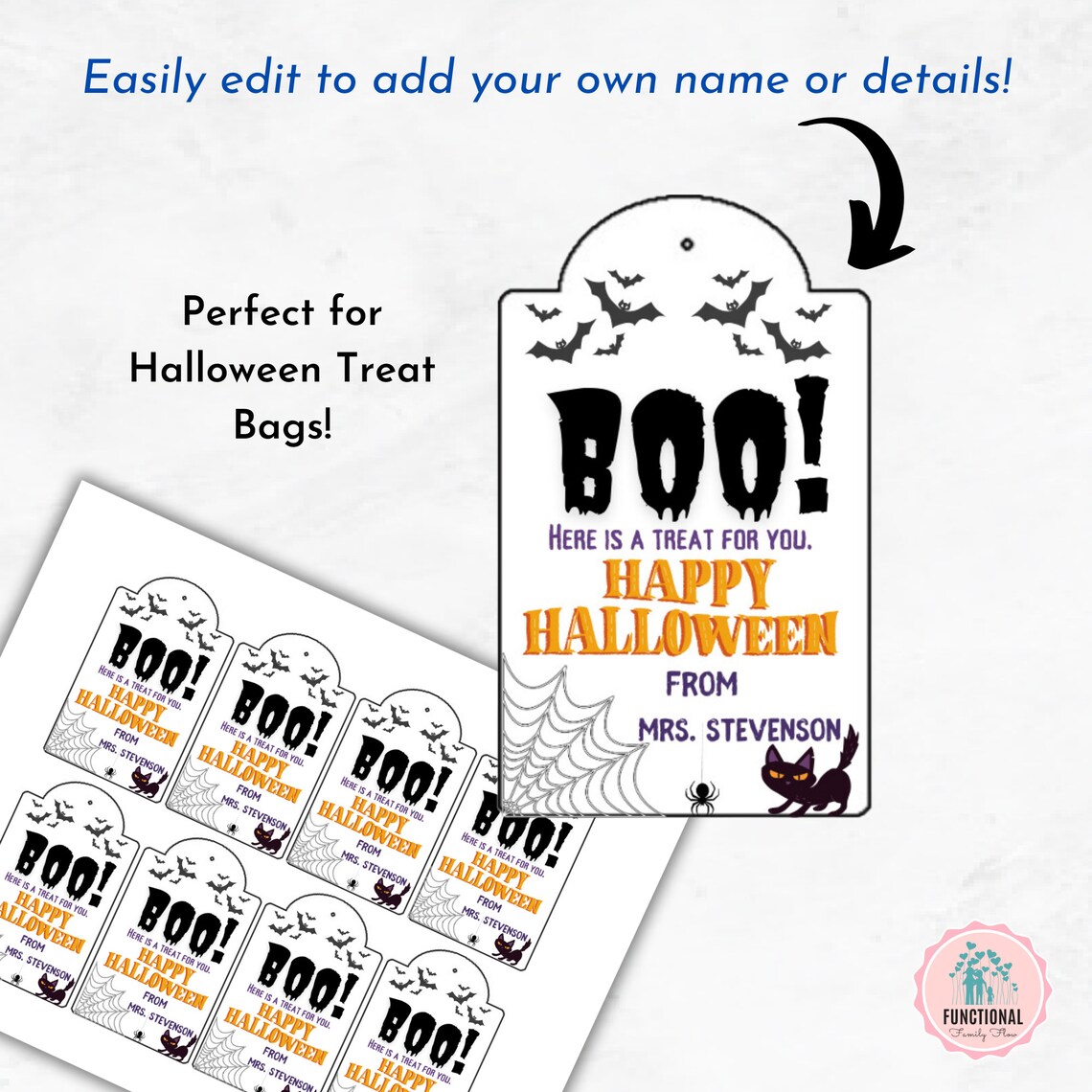 Editable Trick or Treat Halloween Tags Template | Printable Happy ...