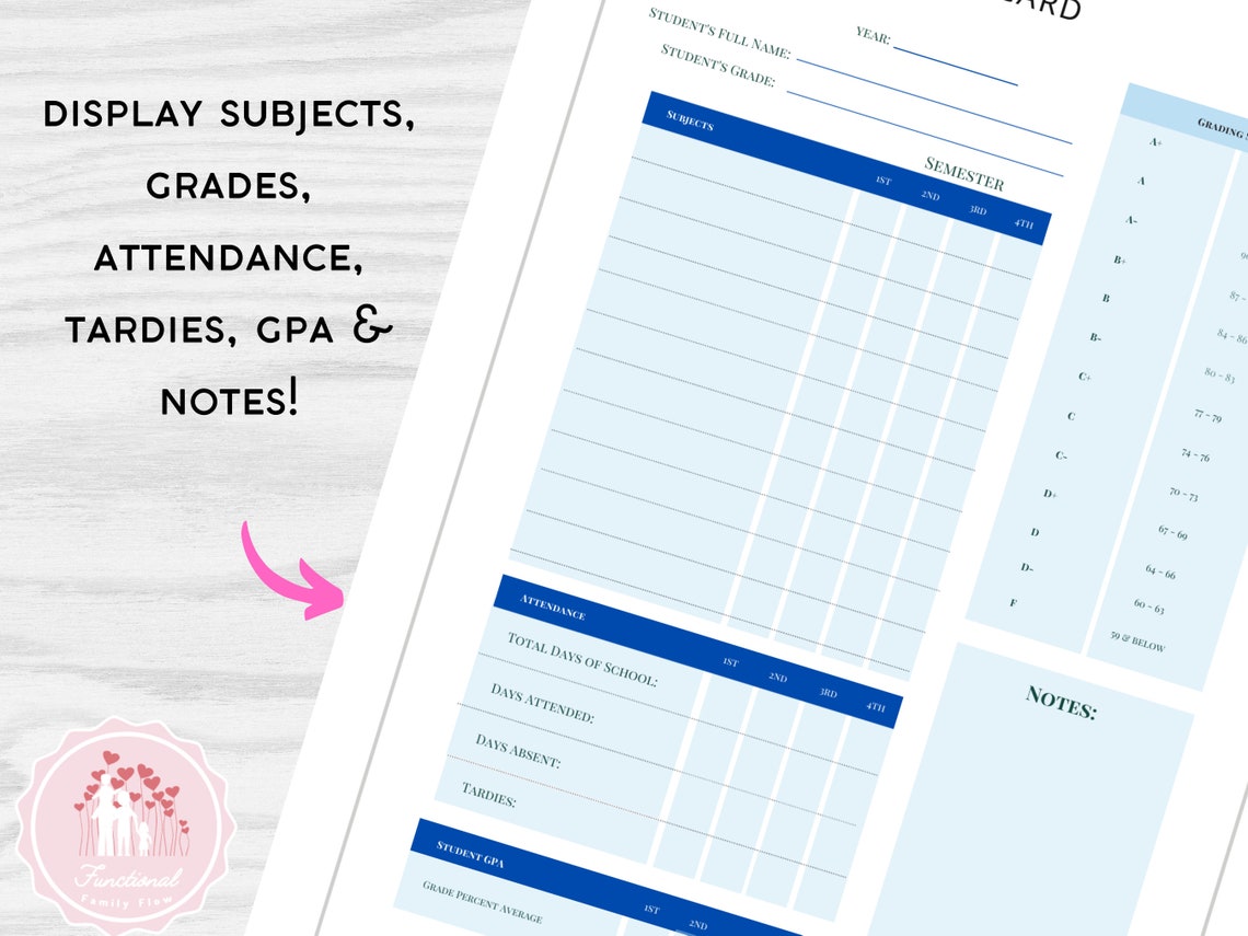 Homeschool Report Card Printable Progress Report Simple - Etsy