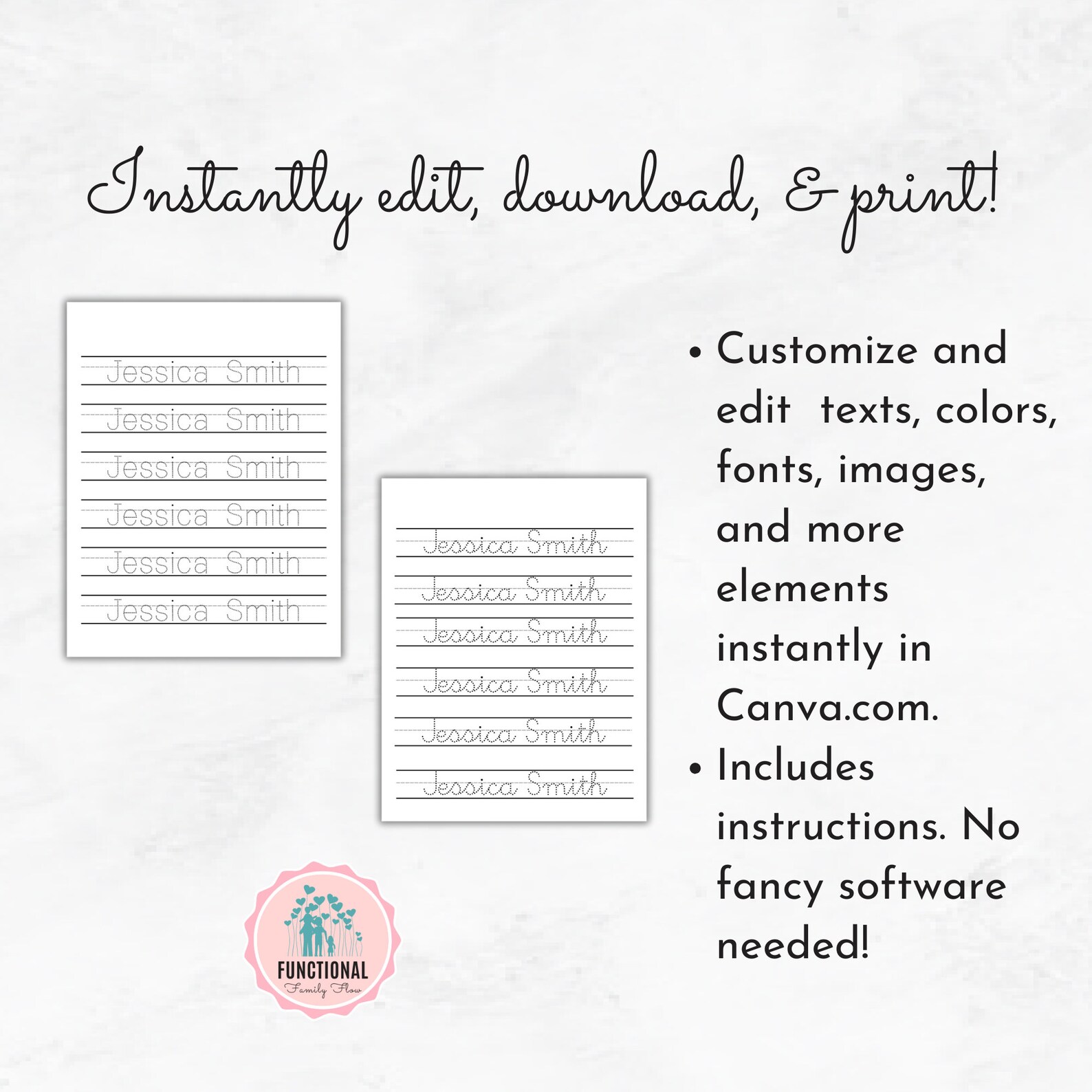 Name Tracing Worksheet Template | Editable Handwriting Practice Name ...