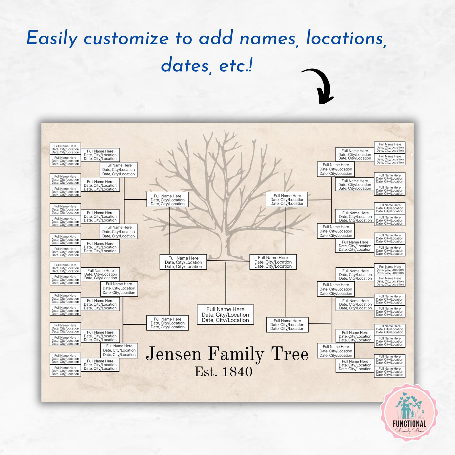 Six Generation Family Tree Template Editable Family Tree Create Your ...