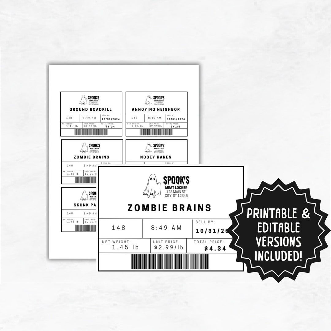 Halloween Meat Label Template | Editable Halloween Treat Sticker | Fake ...