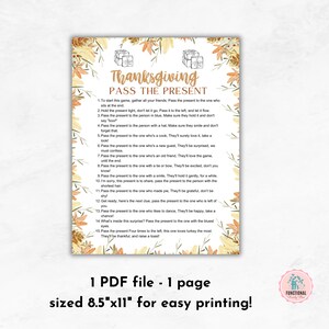 Thanksgiving Game | Printable Pass the Present Game | Group Game ...