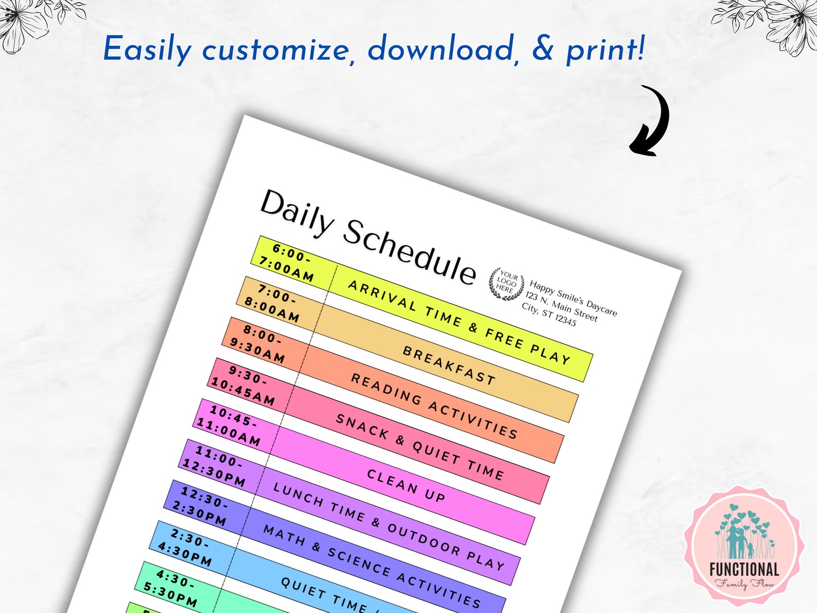 Kids Daily Schedule Template | Editable Daily Routine for Kids ...