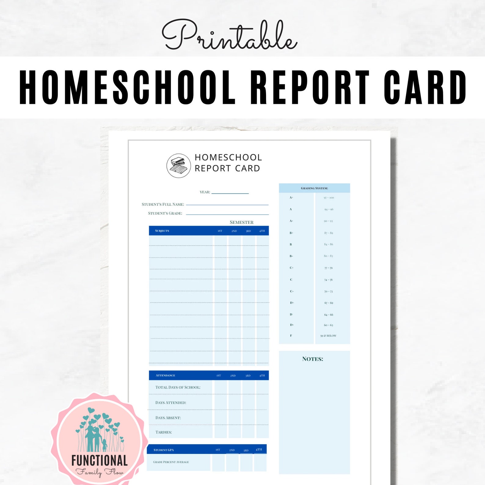 Homeschool Report Card Printable Progress Report Simple - Etsy