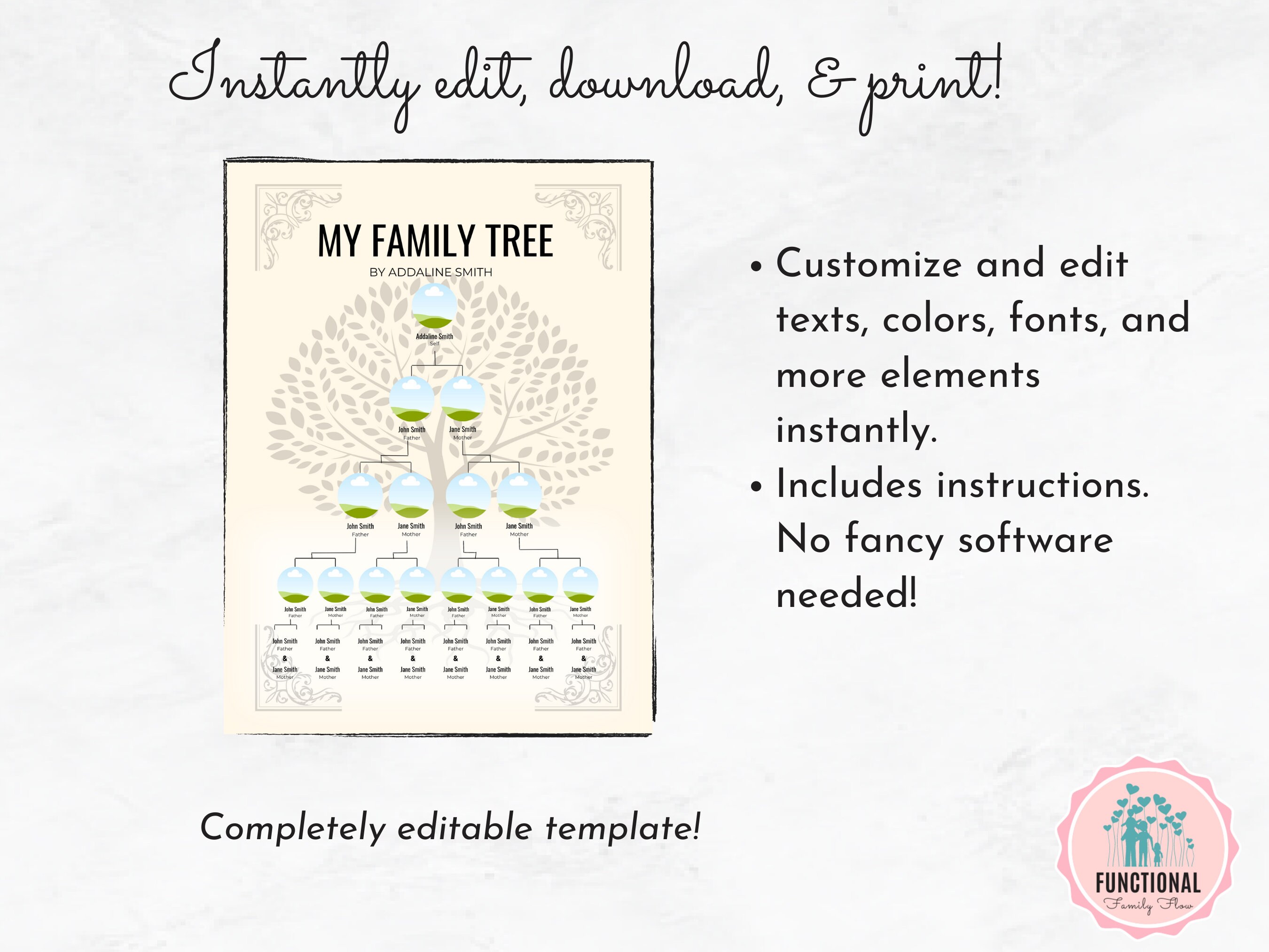 Family Tree Chart Editable Family Tree Template 5 - Etsy Australia