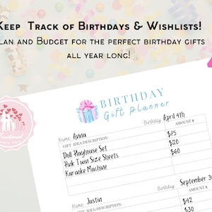 Birthday Tracker Printable | Birthday Gift Planner | Birthdays Reminder ...