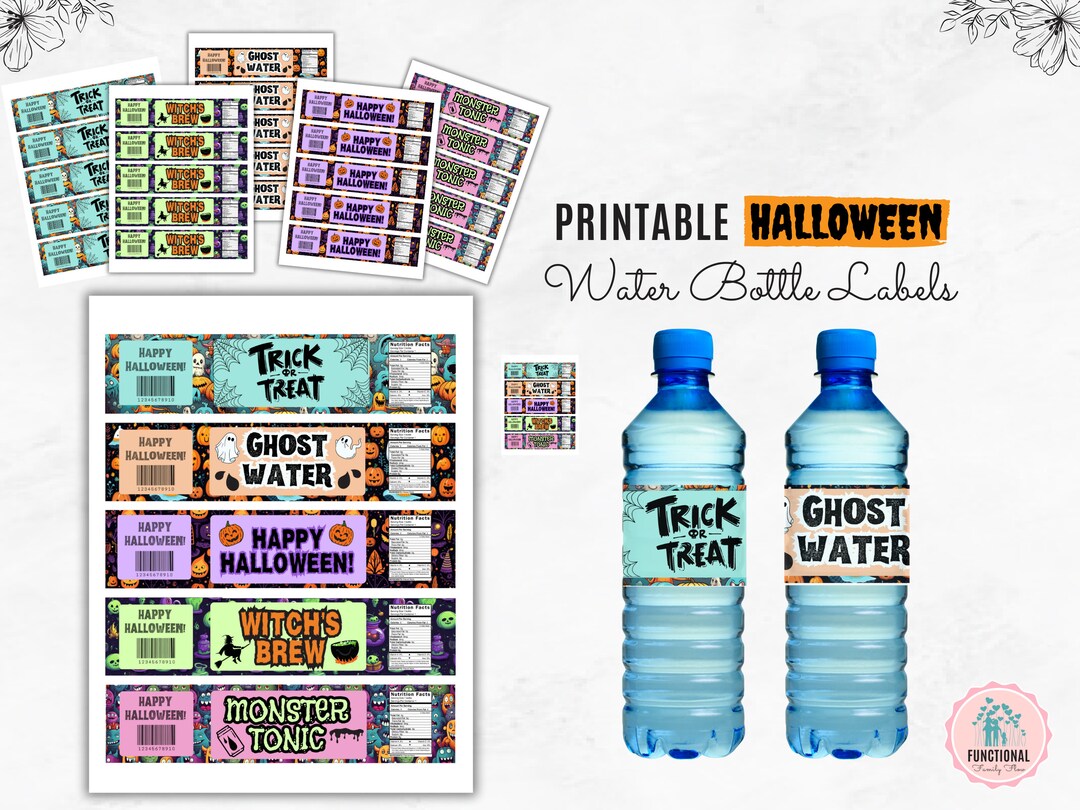 Halloween Water Bottle Labels Printable Halloween Bottle - Etsy