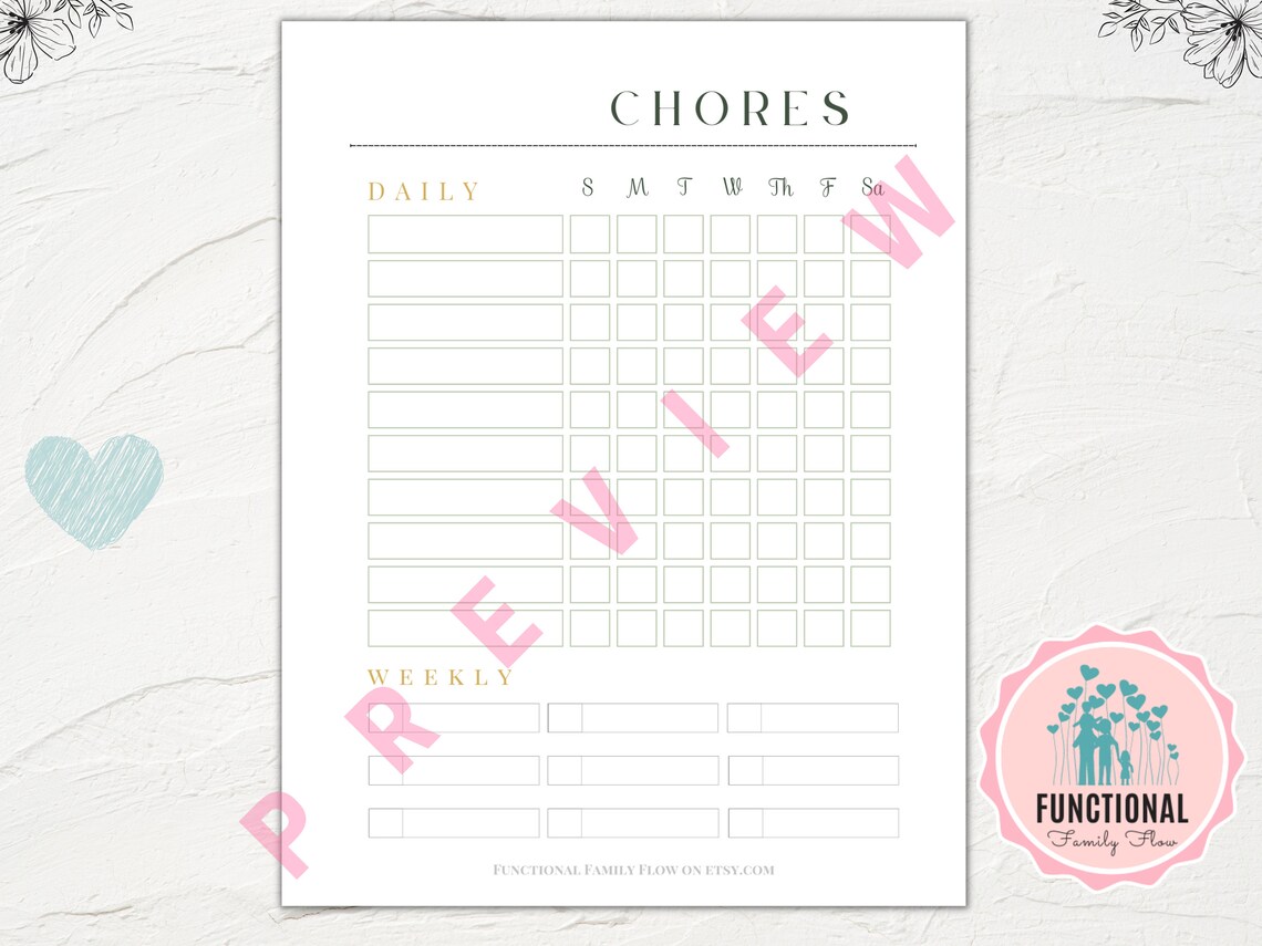 Weekly Chores Checklist Printable Family Household Chores - Etsy