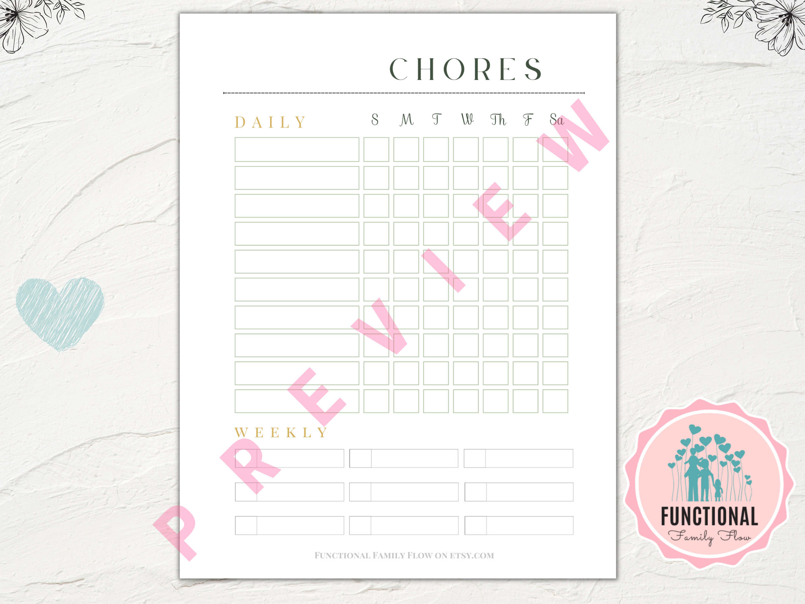 Weekly Chores Checklist Printable Family Household Chores - Etsy