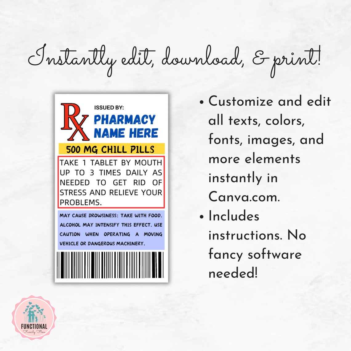 Chill Pill Label Template | Printable Prescription Chill Pill Label ...