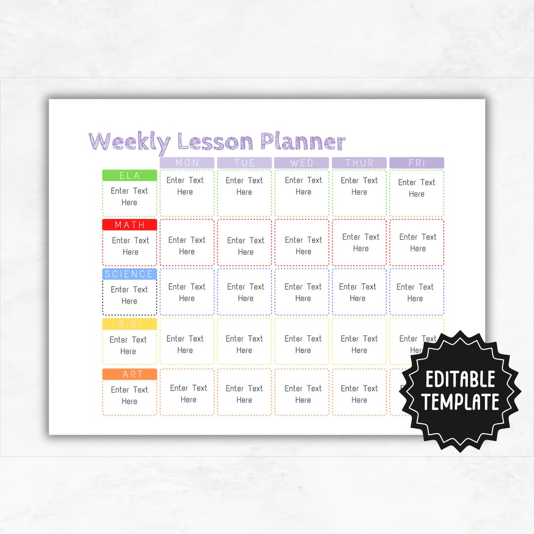 Custom Weekly Lesson Planner | Editable Academic Planner Template ...