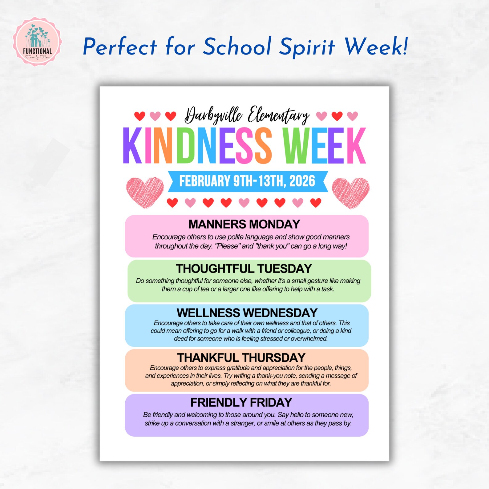 Kindness Week Flyer Template | Editable Kindness Week Itinerary Handout ...