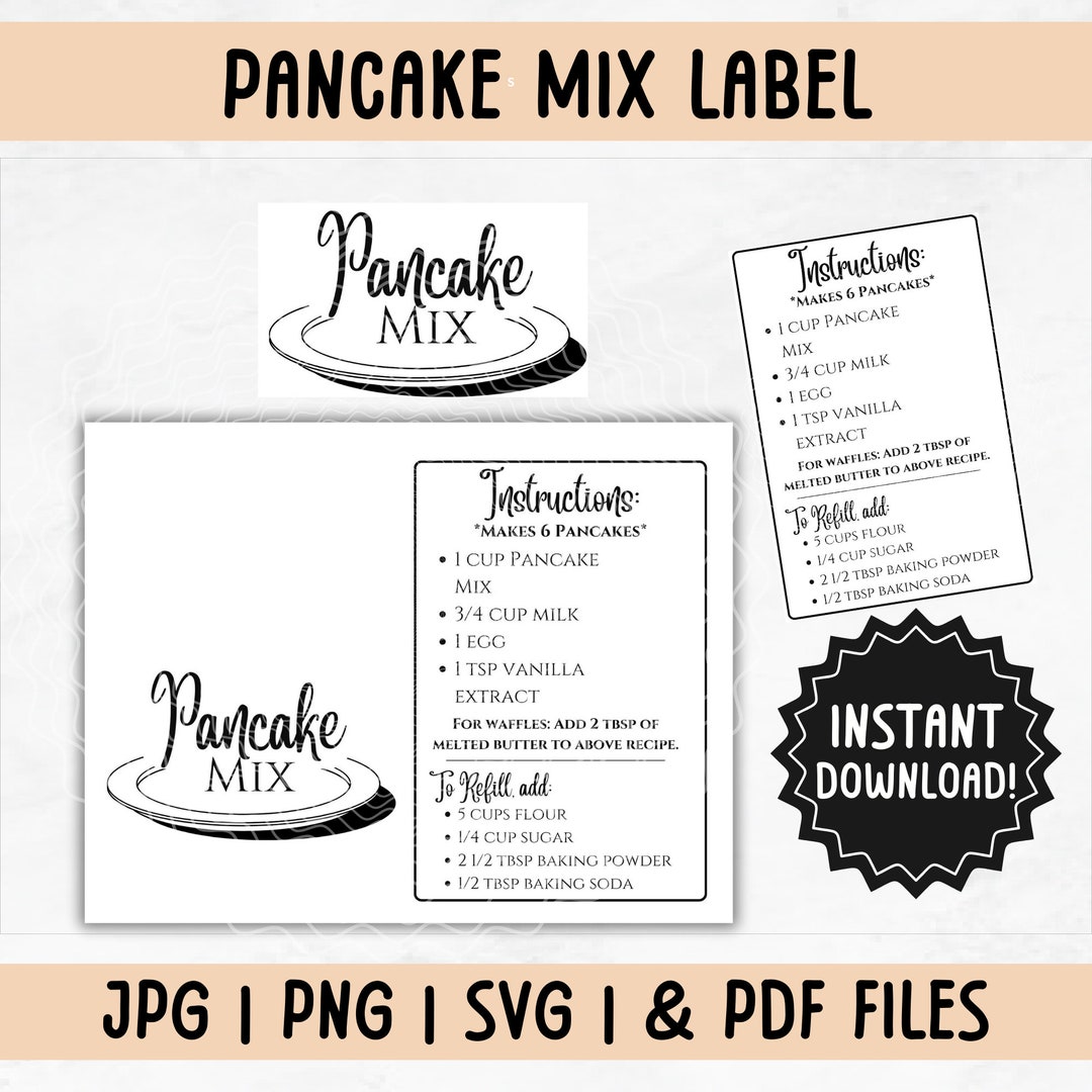 Printable Pancake Mix Label | Pancake Mix PDF PNG JPG | Pancake Recipe ...