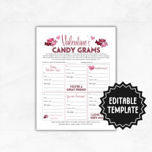 Valentines Gram Candy Flyer Template | Editable Valentines Day School ...