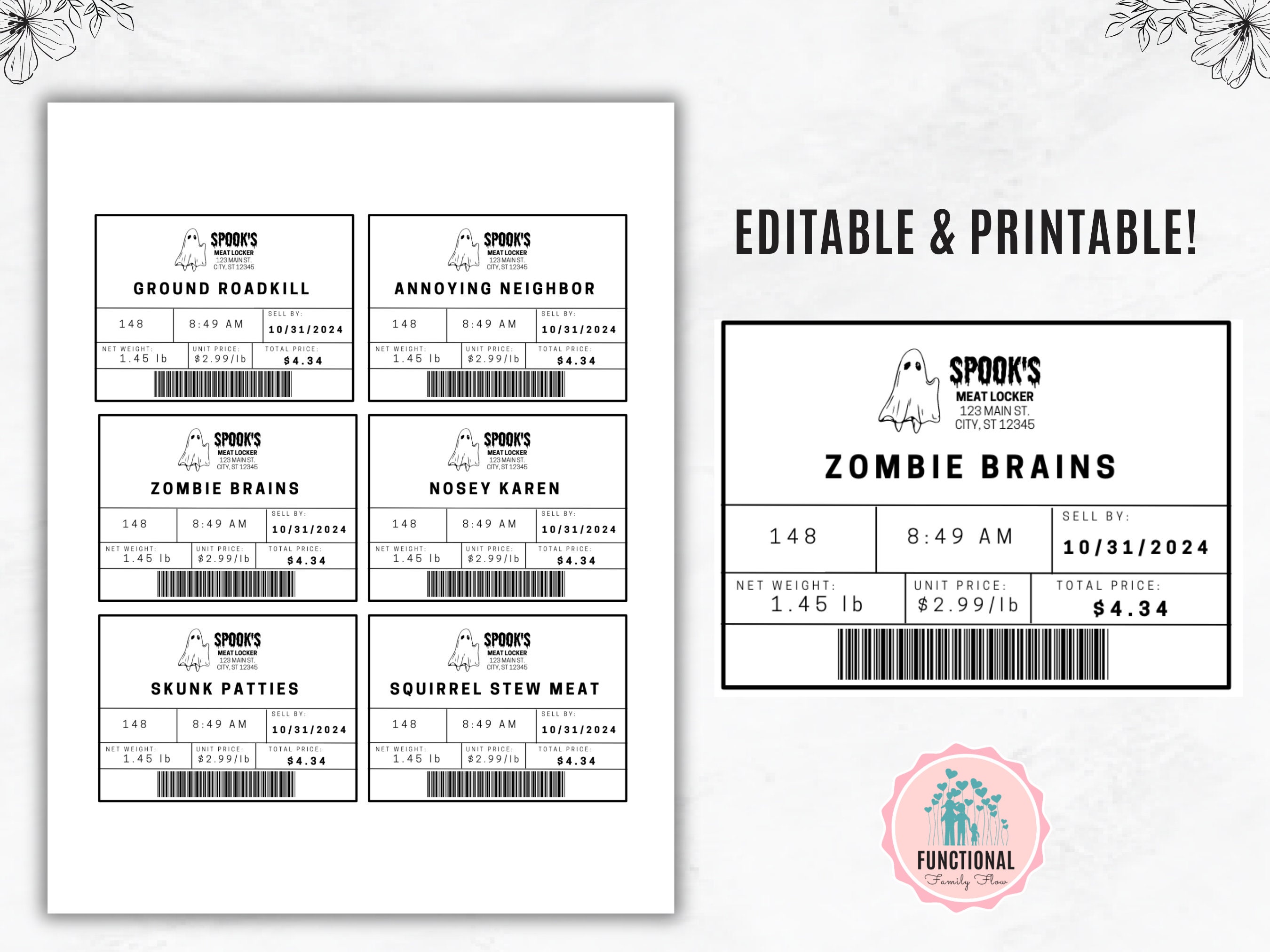 Halloween Meat Label Template | Editable Halloween Treat Sticker | Fake ...