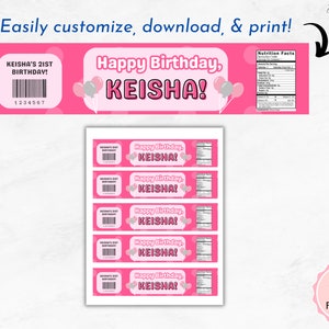 Birthday Water Bottle Label Template | Editable Water Bottle Labels ...