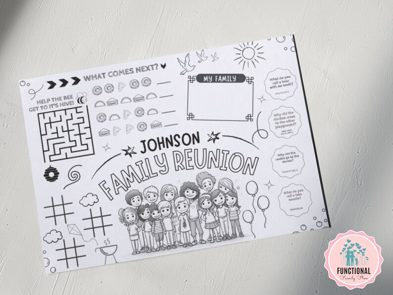 Family Reunion Placemat | Editable Family Name Coloring Activity Mat ...