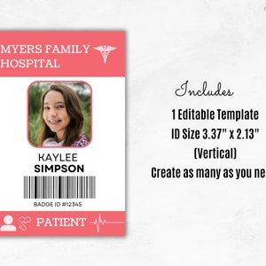 Kids Doctor ID Name Badge Template | Editable Doctor Badge | Nurse Name ...
