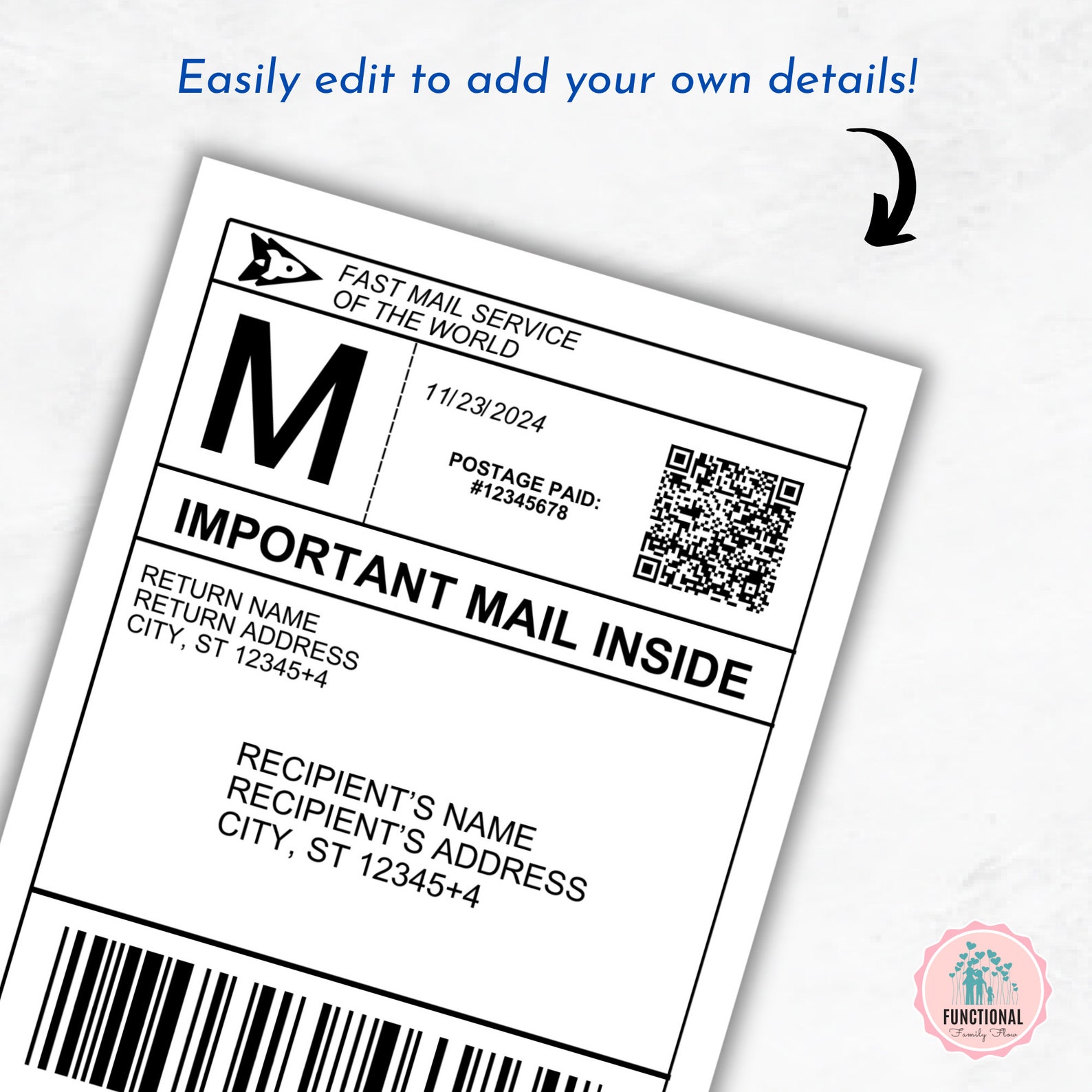 Fake Shipping Label Template | Editable Personalized Mail Label | Fake ...