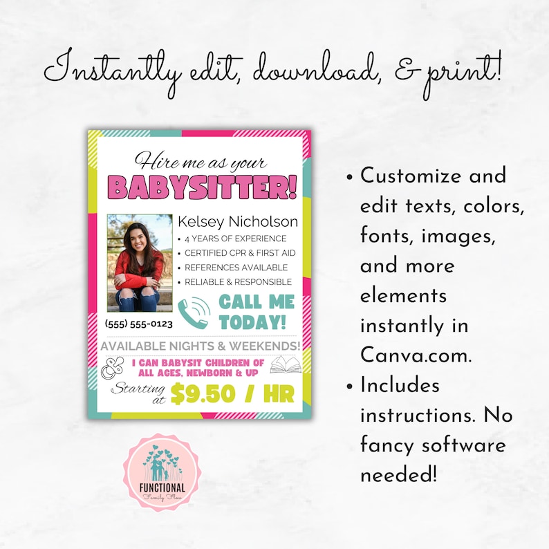 Babysitter Flyer Template | Editable Babysitting Services Flyer ...