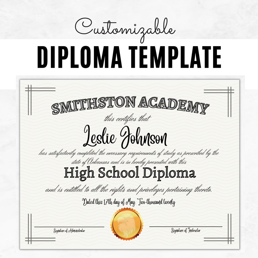 Custom High School Diploma Editable Diploma Template - Etsy