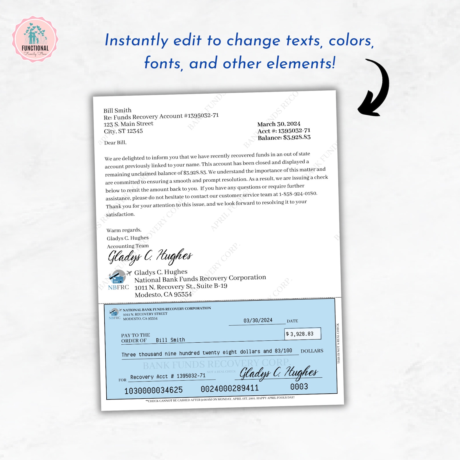 April Fools Day Prank Check Letter Template | Editable Fake Money ...