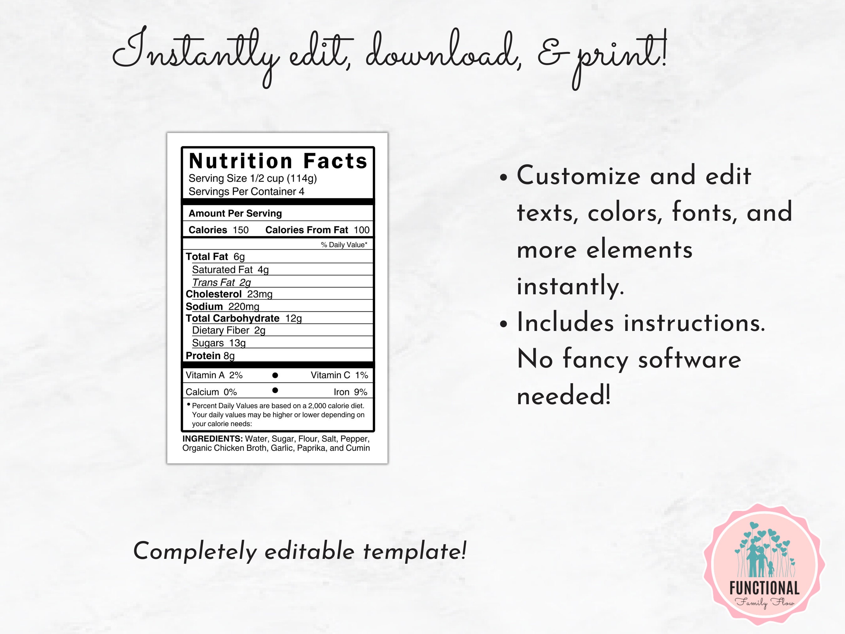 Nutrition Facts Editable Nutrition Label Nutritional SVG - Etsy